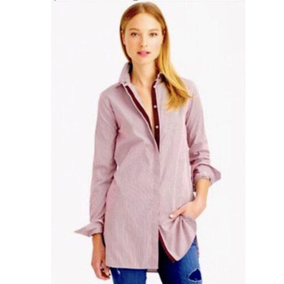 J. Crew | Tops | J Crew Burgundy Pinstripe Button Down Tunic | Poshmark